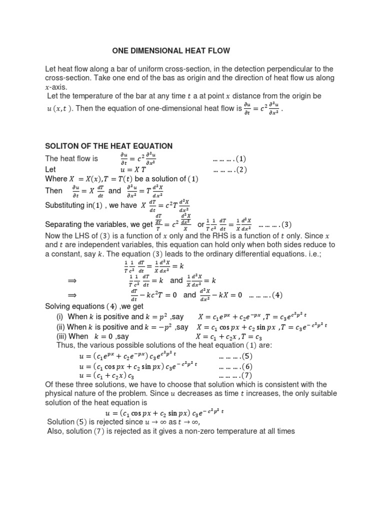 One Dimensional Heat Flow | PDF | Equations | Boundary Value Problem