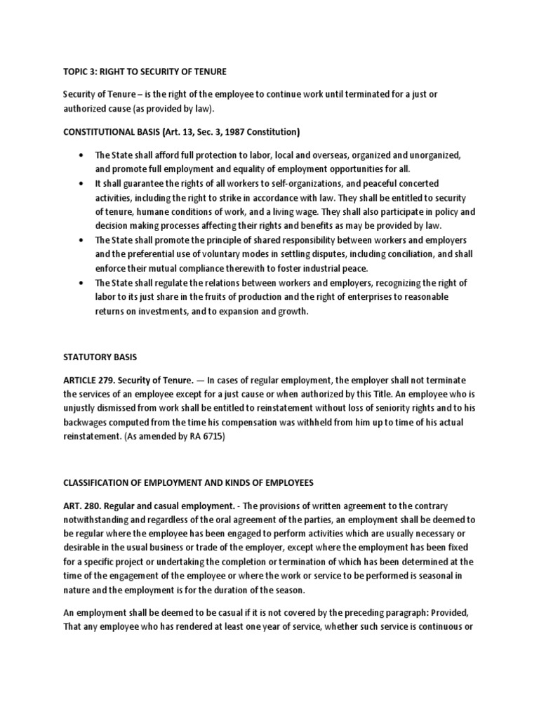 Labor Relations Notes - Security of Tenure | PDF | Employment | Stevedore
