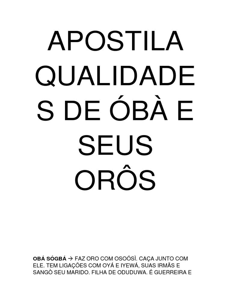 Apostila Qualidades de Óbà e Seus Orôs | PDF | Santeria