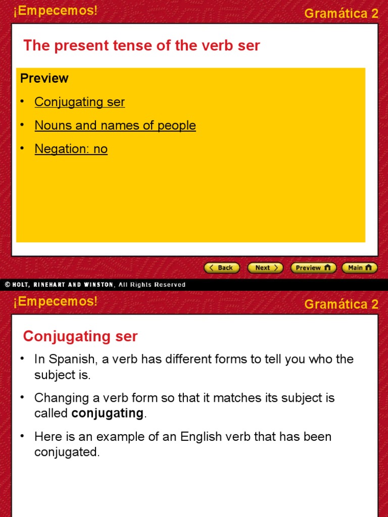 The Present Tense of The Verb Ser: Preview | PDF