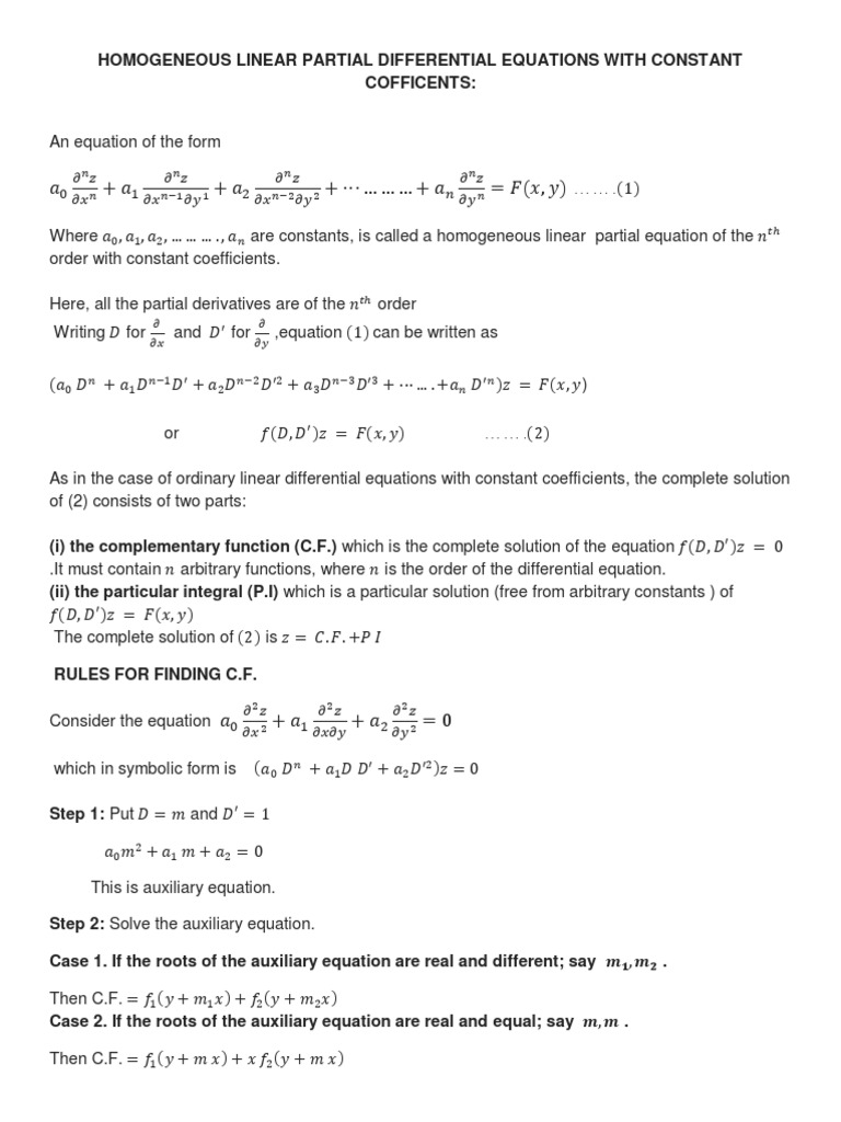 Homogeneous Linear Partial Differential Equations With Constant Cofficents | PDF | Ordinary ...