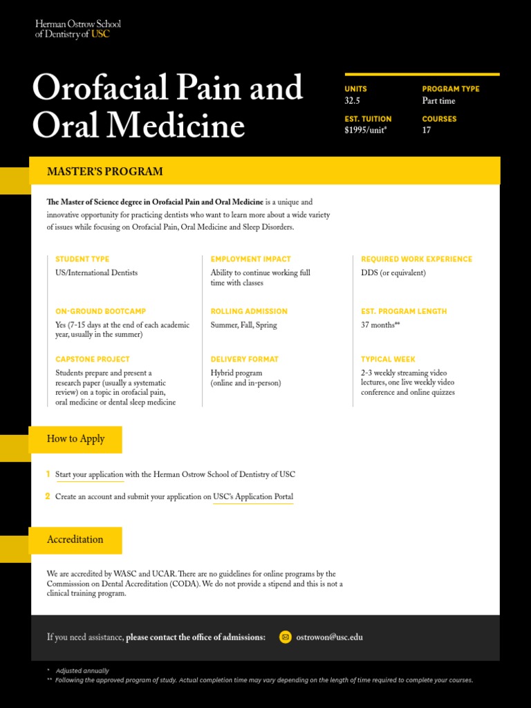 USC Online Orofacial Pain and Oral Medicine Masters Degree Brochure ...