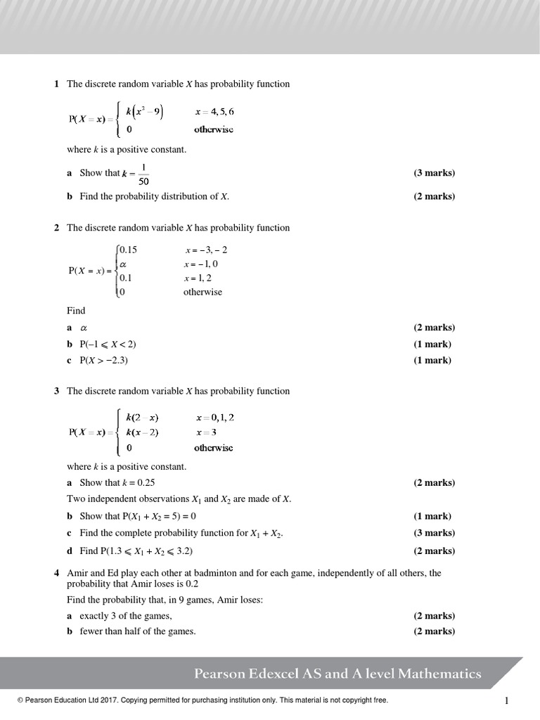 Statistics Year 1 (AS) Unit Test 4: Statistical Distributions | PDF ...