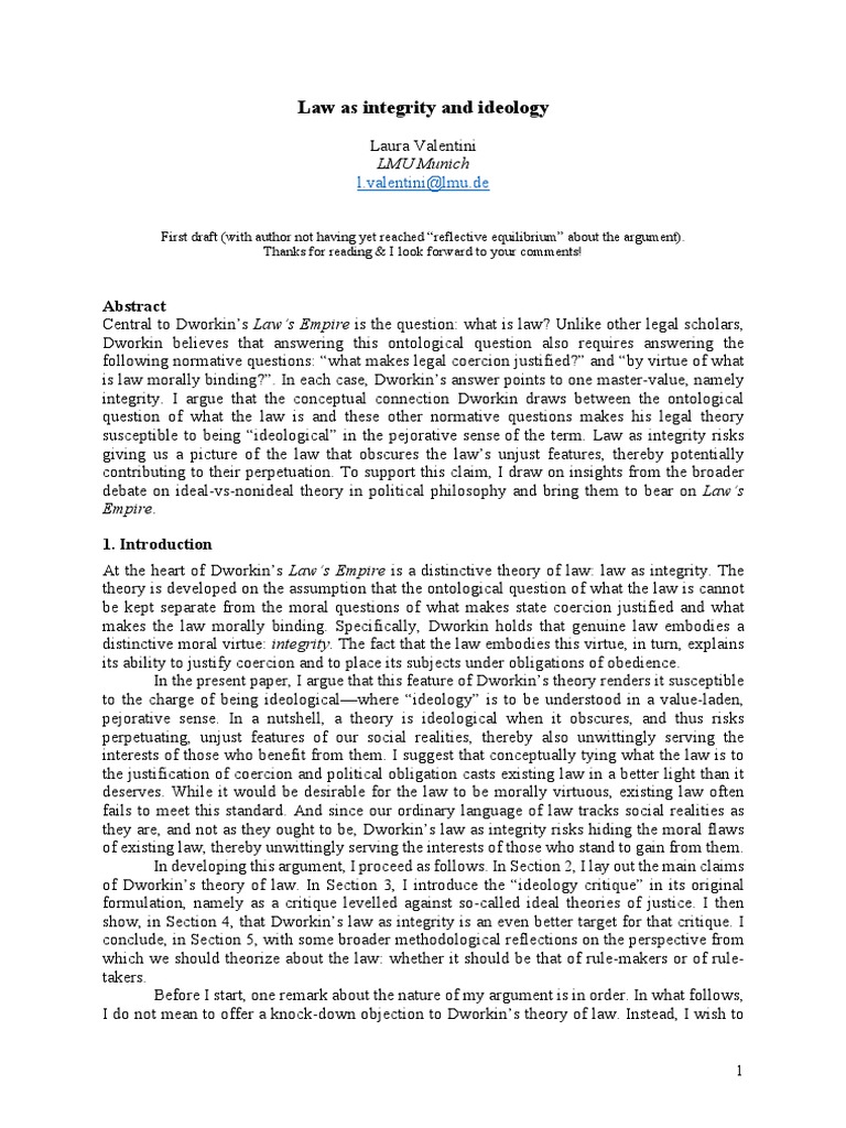 L. Valentini Law As Integrity and Ideology | PDF | Justice | Crime & Violence