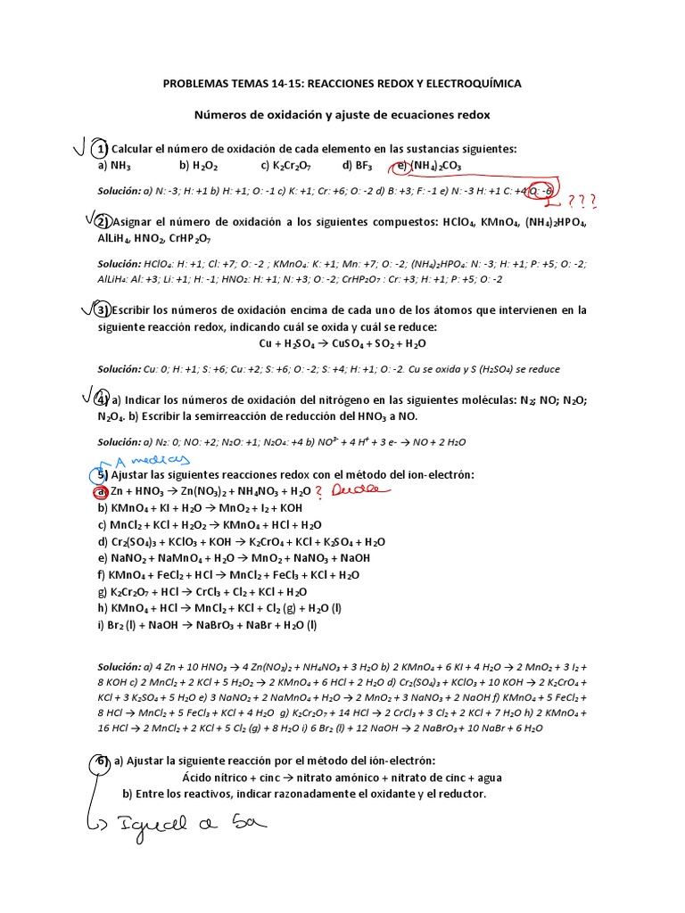 Problemas de Redox y Electroquímica | PDF | Redox | Átomos