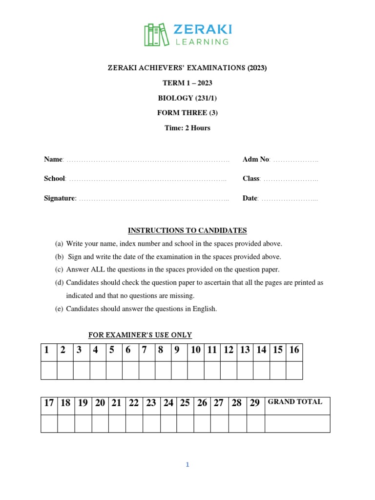 Biology - Biology Form 3 - Marking Scheme | PDF | Glycogen | Biology