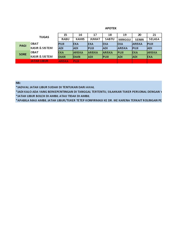 Jadwal Apotek Ges 2. | PDF