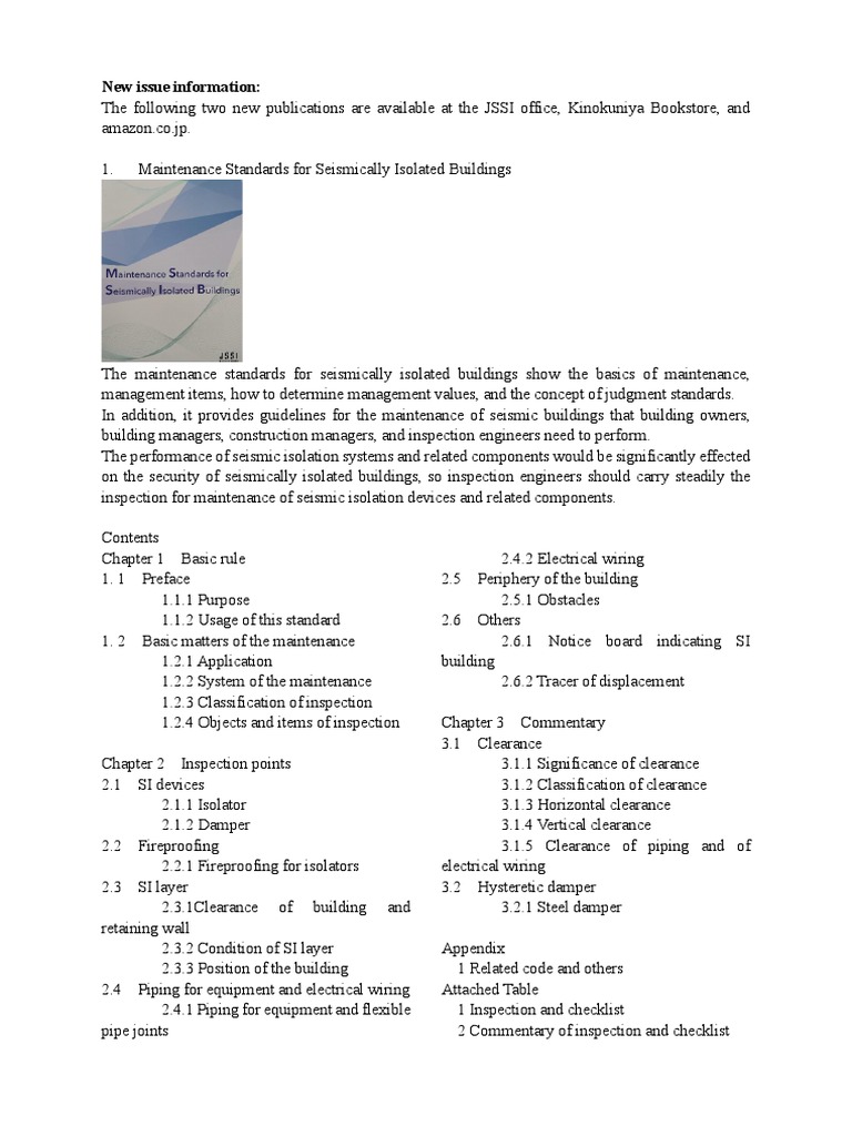 Maintenance Standards For Seismically Isolated Buildings & JSSI ...