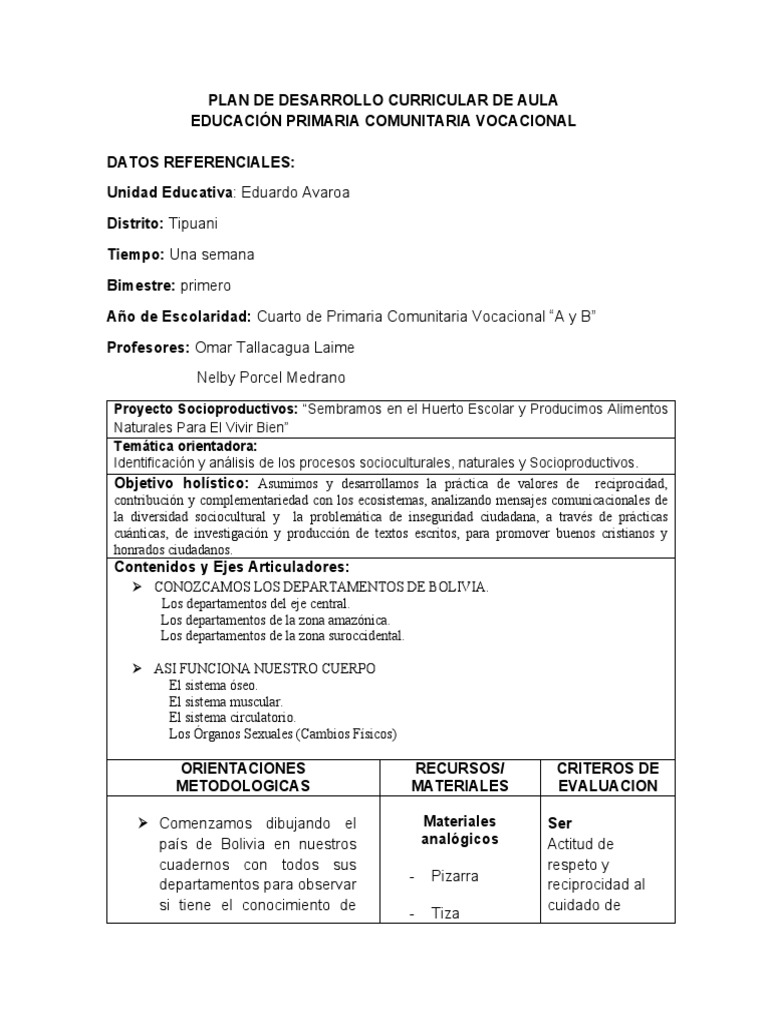 PLAN DE DESARROLLO CURRICULAR | PDF