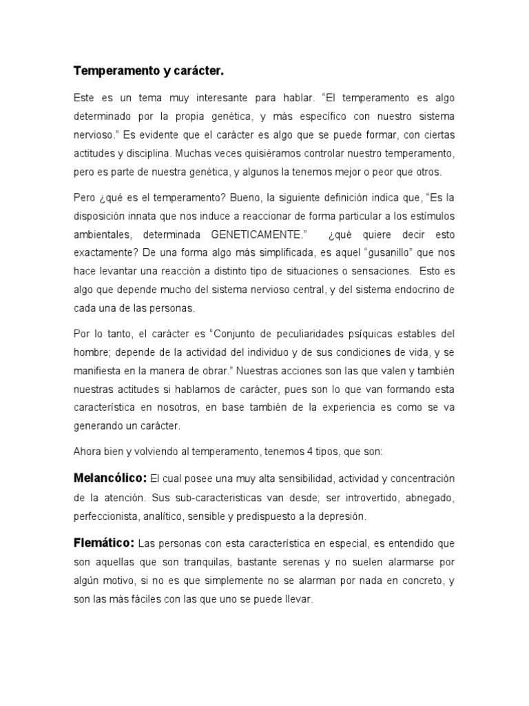Los cuatro temperamentos: melancólico, flemático, sanguíneo y colérico ...