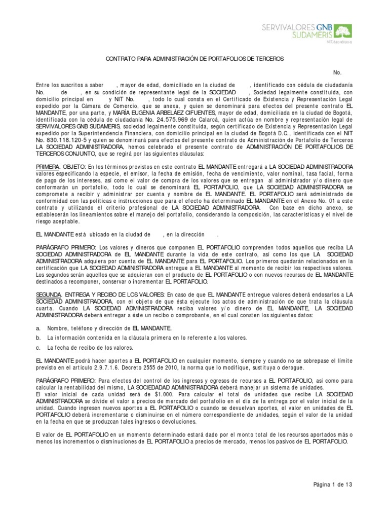 Contrato para La Administracion de Portafolio de Terceros | PDF