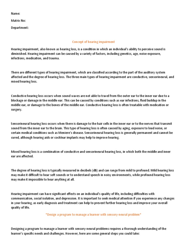 FED 242 Assignment | PDF | Hearing Loss | Ear