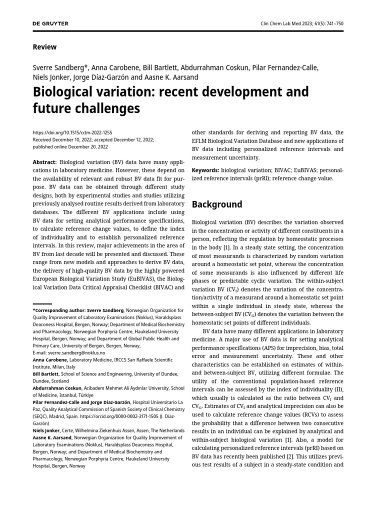 Biological Variation - cclm-2022-1255 | PDF | Analysis Of Variance ...