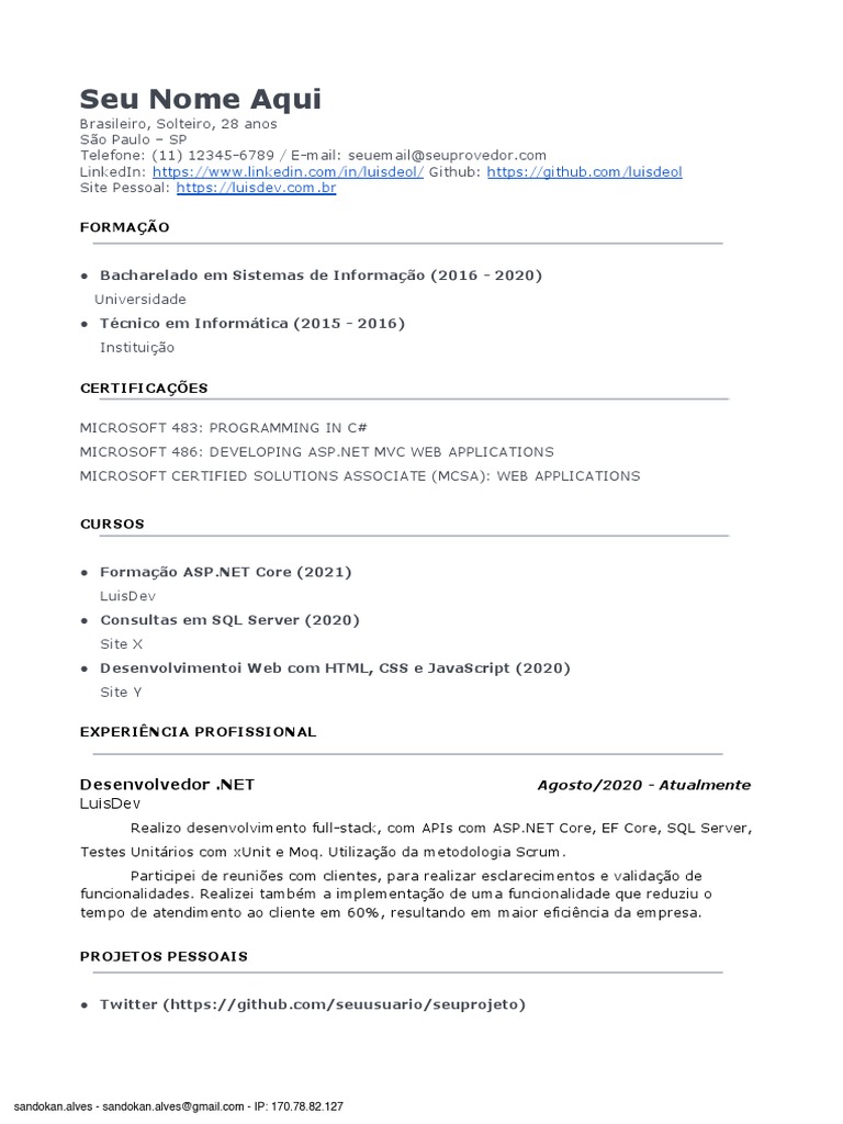 Modelo de Curriculo 2 | PDF | Script Java | Rede mundial de computadores