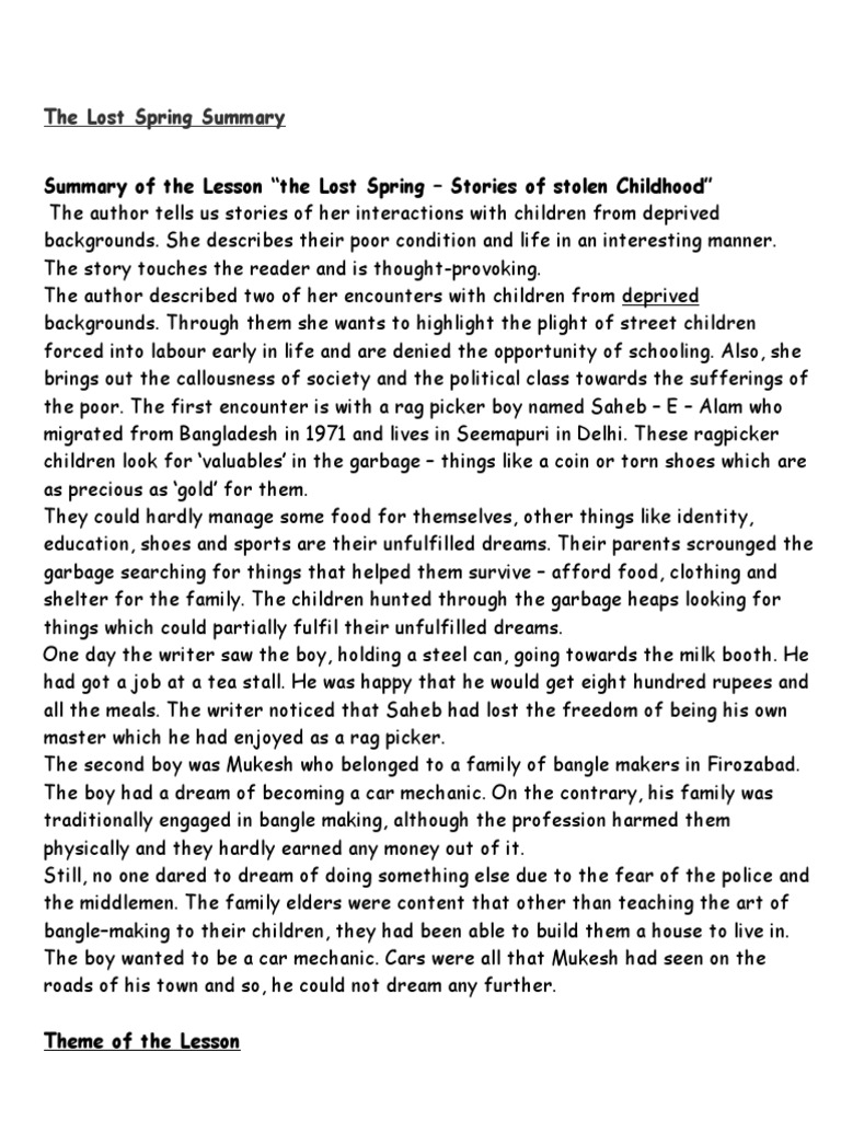 The Lost Spring: Providing Insight into the Plight of Deprived Children ...
