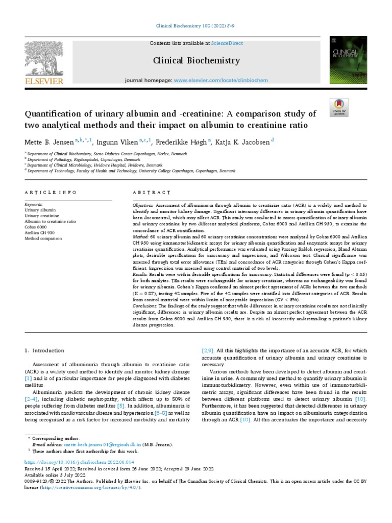 1 s2.0 S0009912022001709 Main | PDF | Creatinine | Kidney