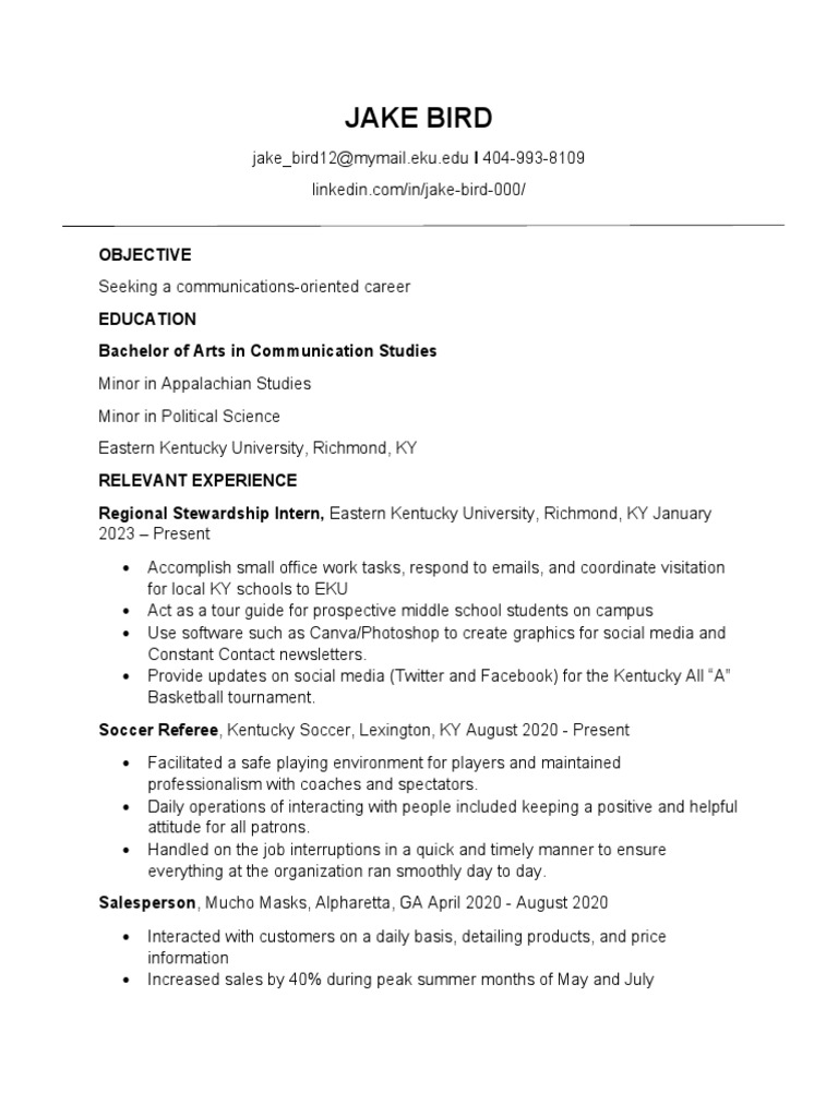 Resume Cms 275 - Jake Bird 1 | PDF