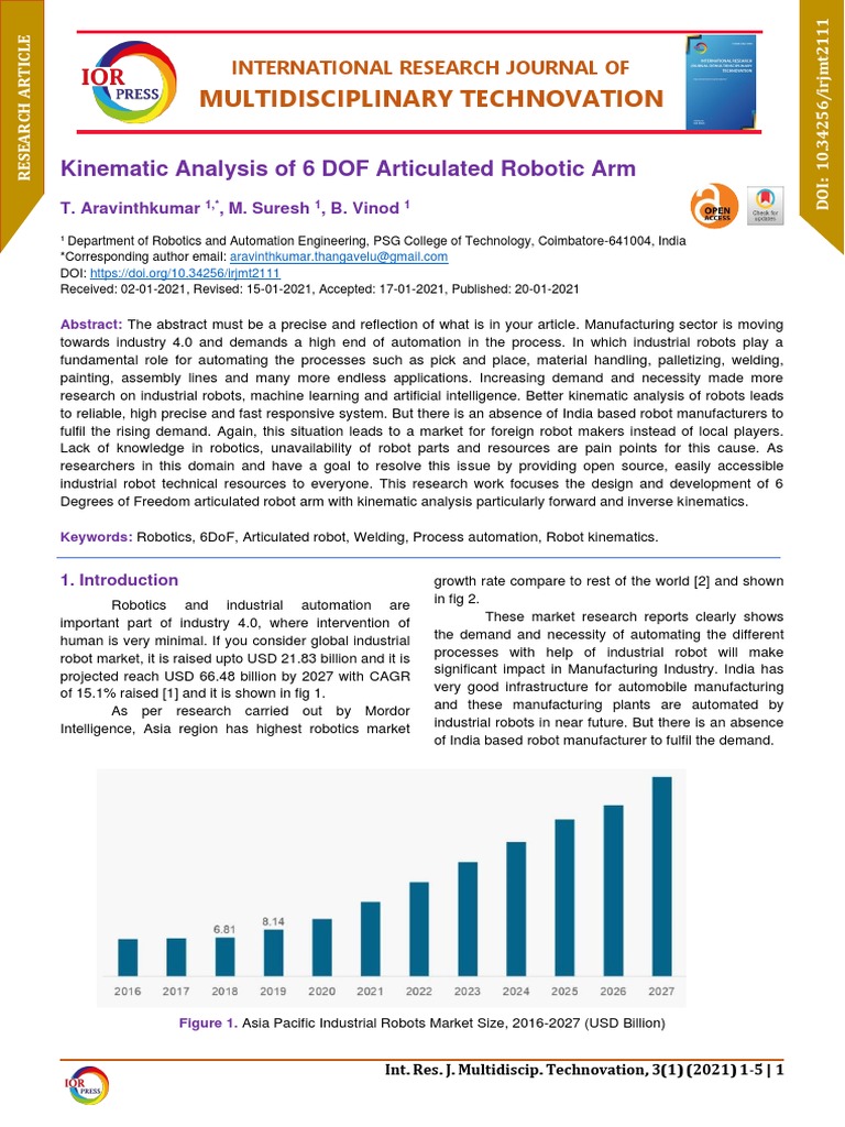 Kinematic Analysis of 6 DOF Articulated Robotic Ar | PDF | Mechanics ...