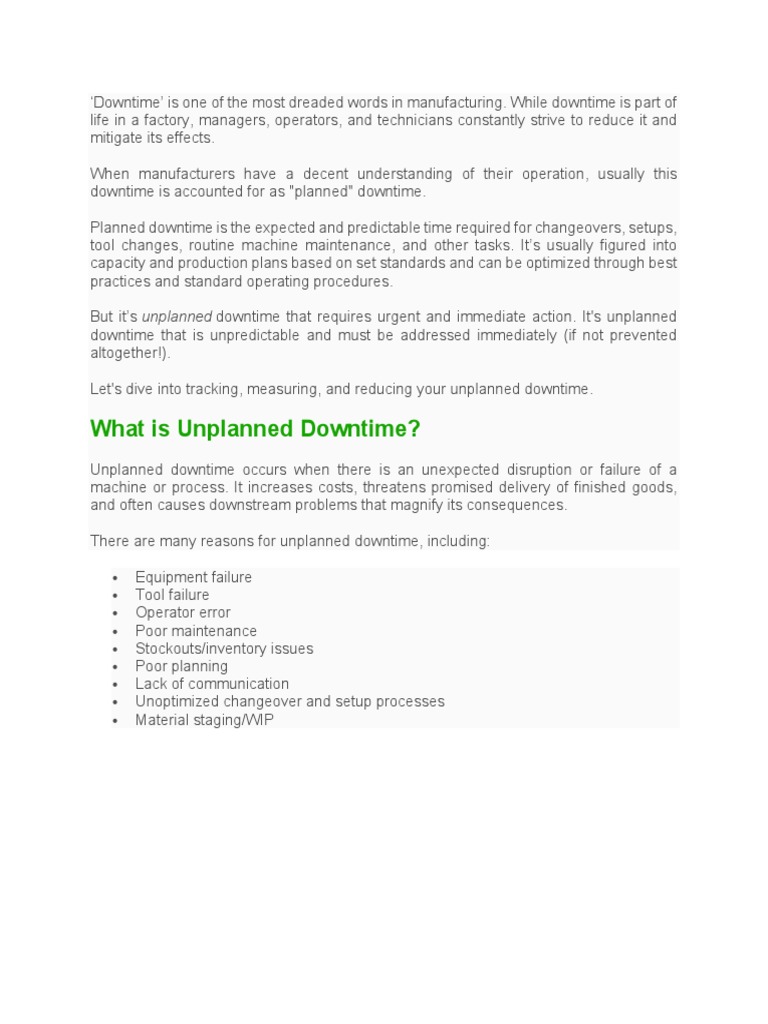 Reducing Unplanned Downtime in Manufacturing | PDF | Enterprise ...