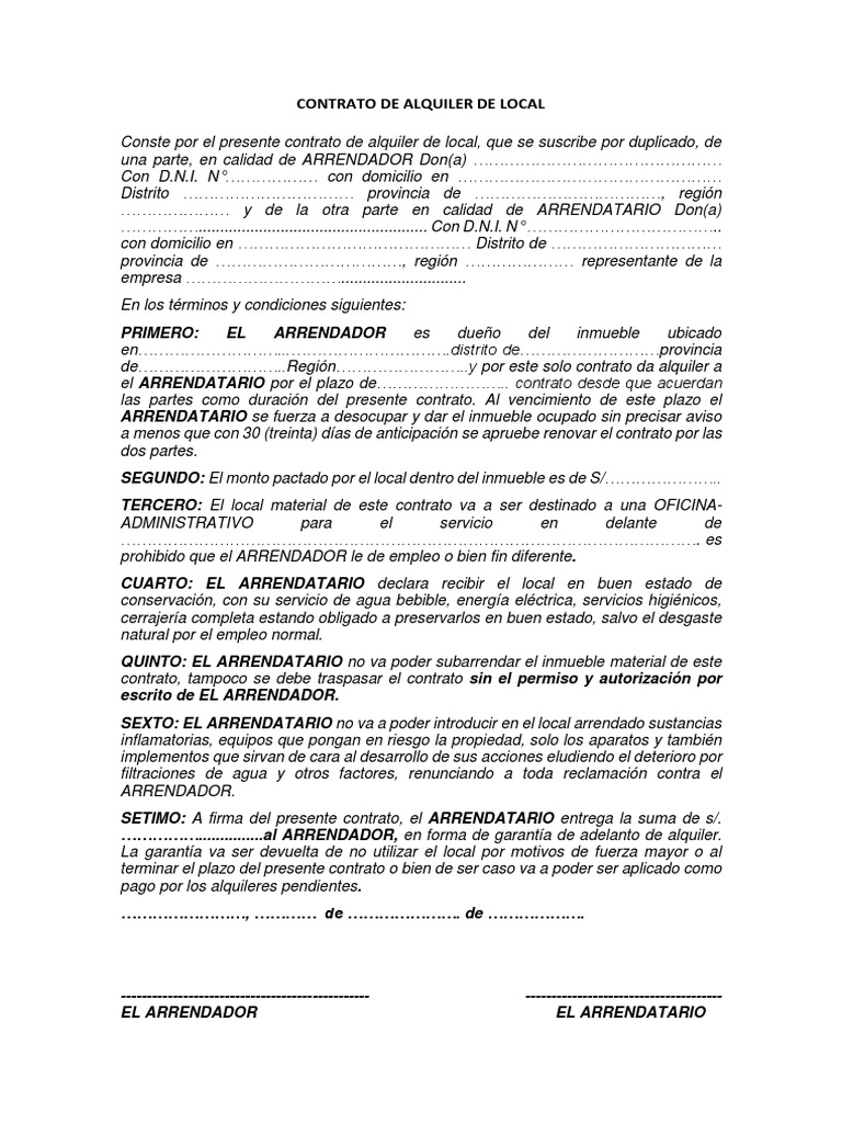 Modelo de contrato de alquiler de local | PDF | Derecho privado