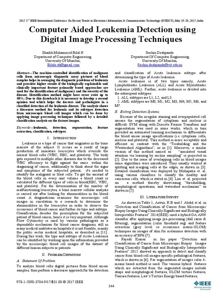 Computer Aided Leukemia Detection Using Image Processing Techniques | PDF | Statistical ...