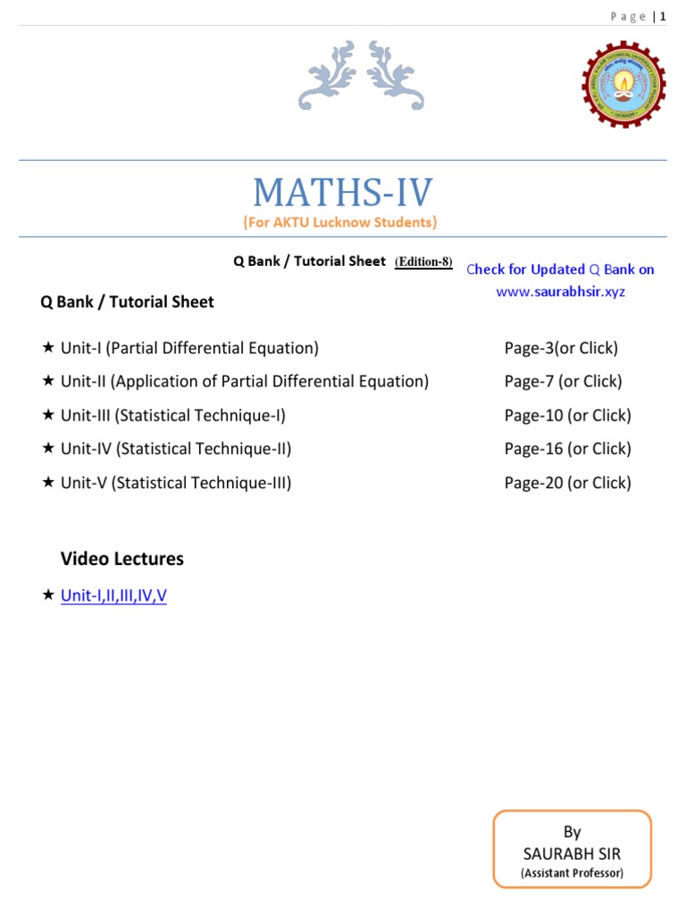 Q Bank (Ed-8) of Maths IV N | PDF | Partial Differential Equation ...