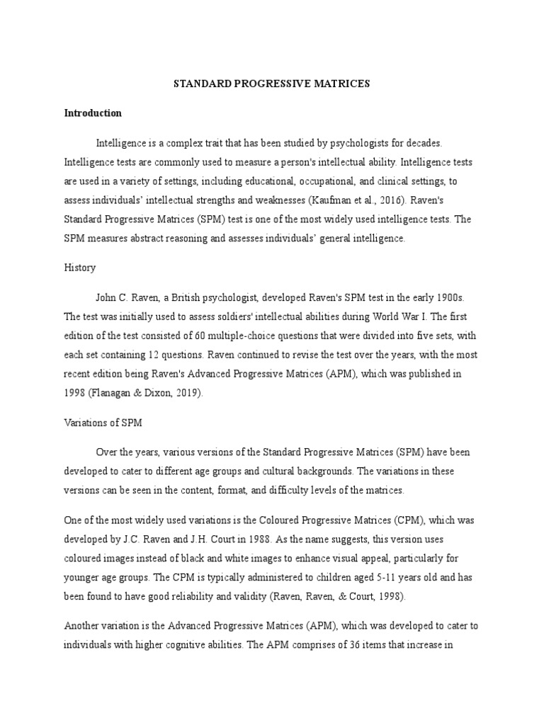Standard Progressive Matrices | PDF | Intelligence Quotient | Validity ...