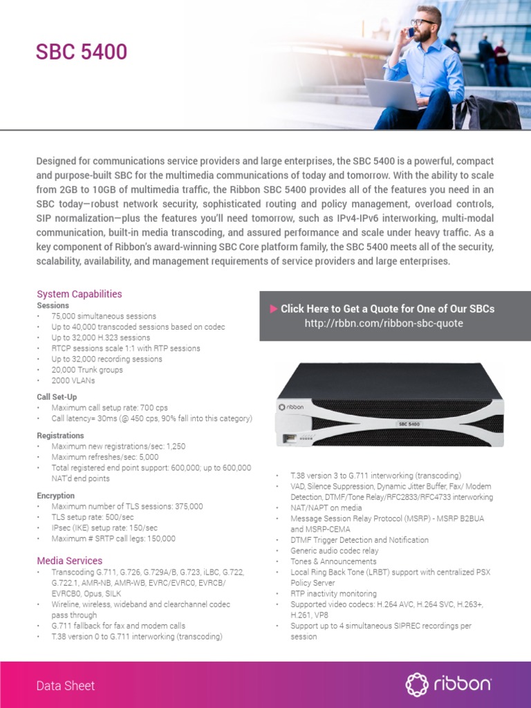 Ribbon SBC 5400 Data Sheet | PDF | Session Initiation Protocol ...