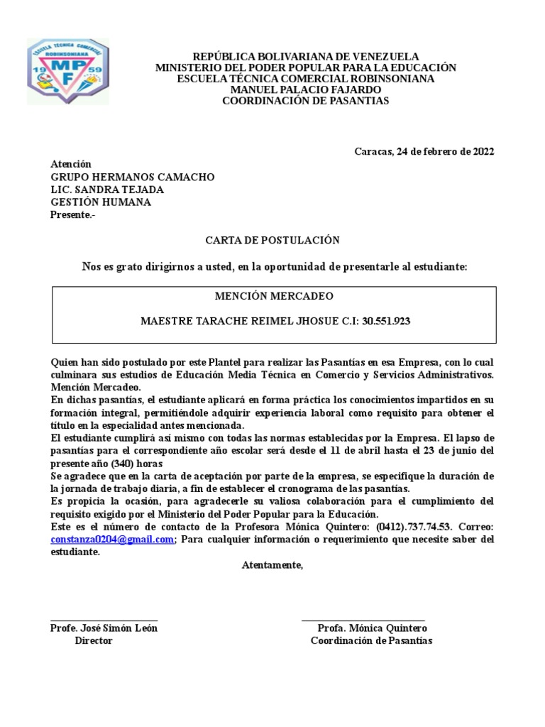 CARTA POSTULACION TRABAJO | PDF