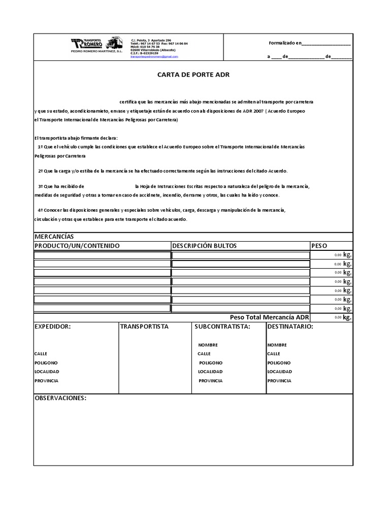 Carta de Porte Adr | PDF | Transporte | Economias