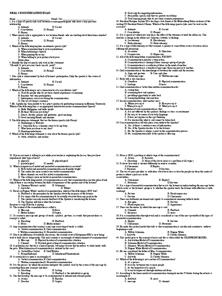 Oral Communication Exam 2 | PDF | Communication | Nonverbal Communication