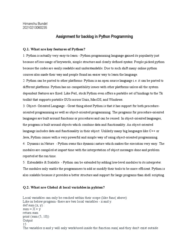 Python Assignment | PDF | Object Oriented Programming | Python ...