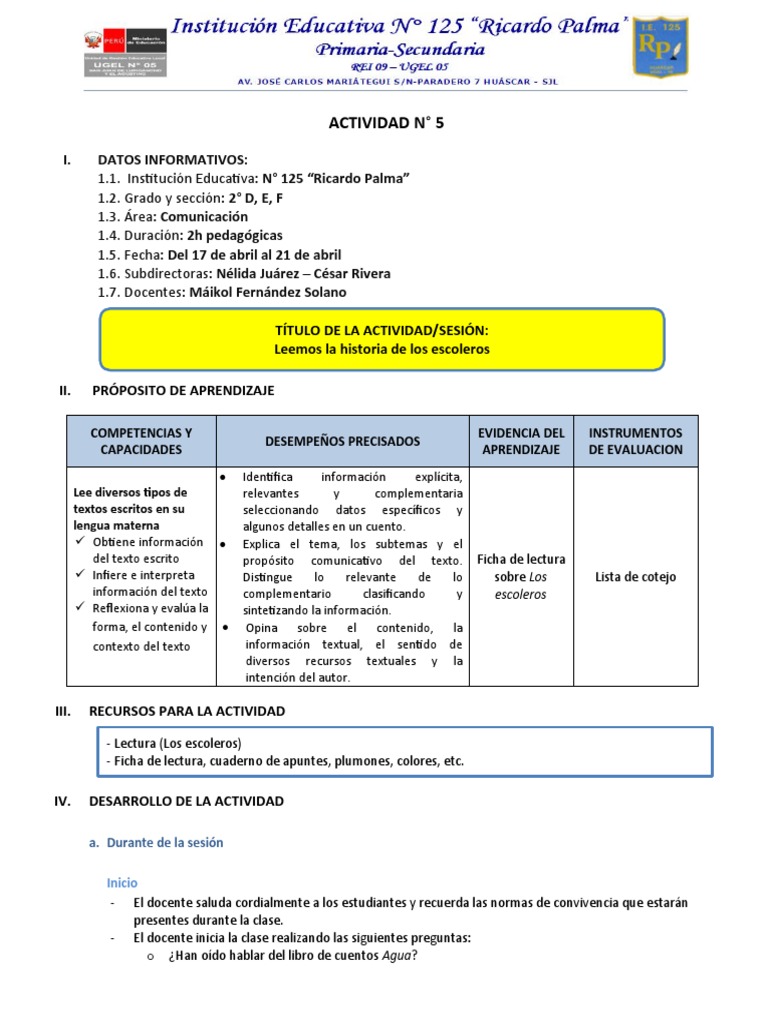 Act - 05-Eda 1 - 2° | PDF | Evaluación | Ciencia cognitiva