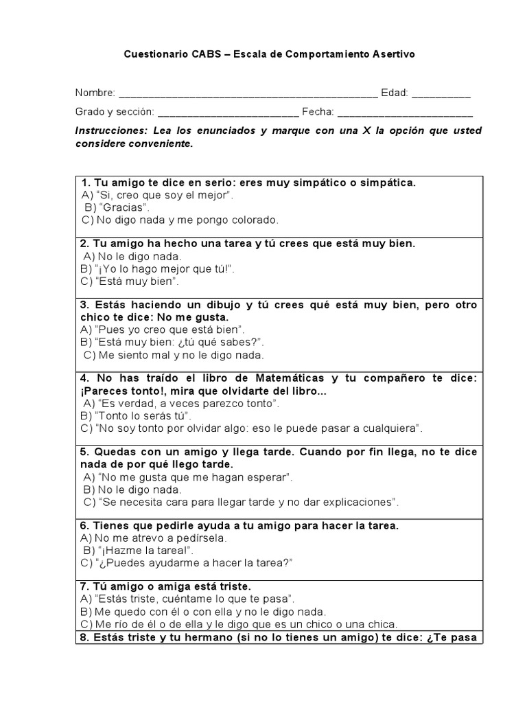 Cuestionario CABS | PDF