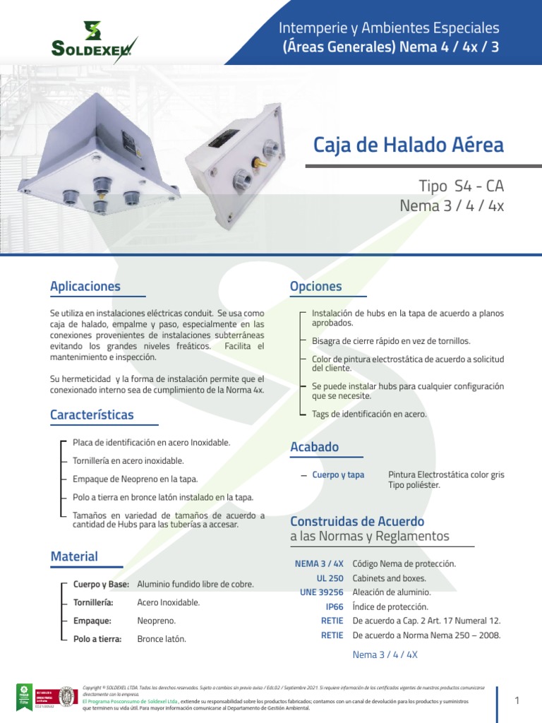 Caja de Halado Aérea: Tipo S4 - CA Nema 3 / 4 / 4x | PDF | Tornillo ...