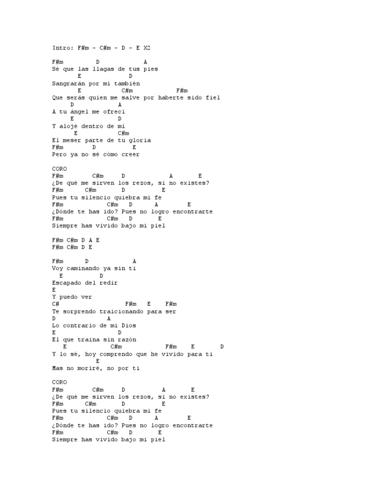 Letras de "Bajo Mi Piel" | PDF
