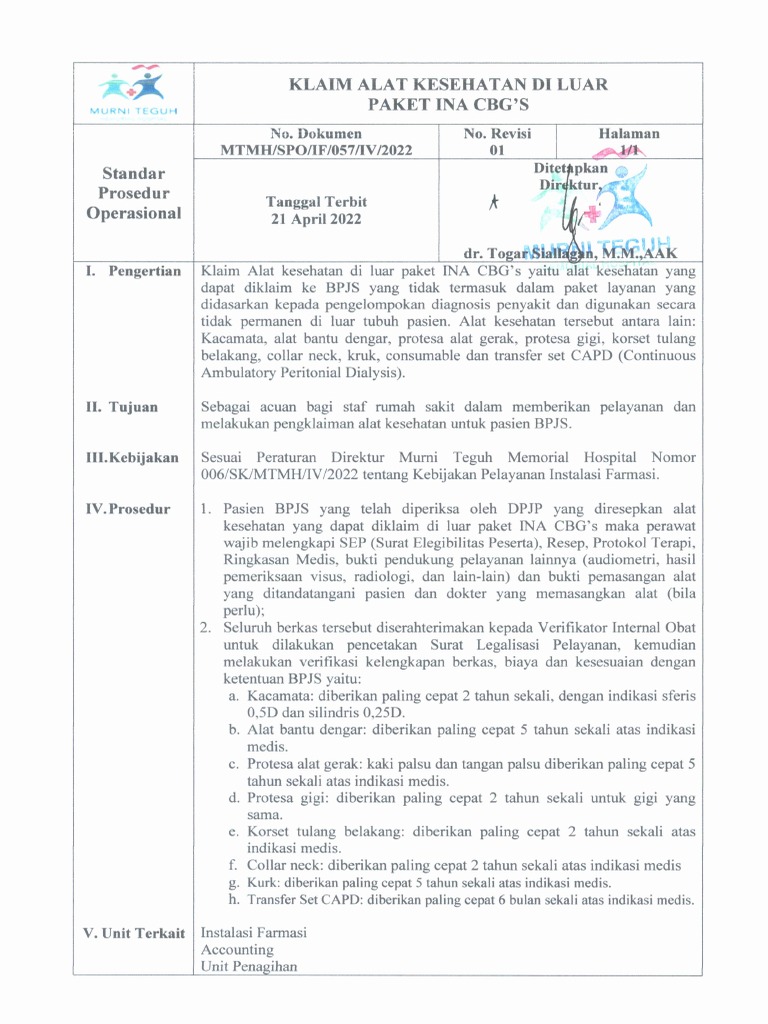 057.klaim Alat Kesehatan Diluar Paket Ina CBGS | PDF