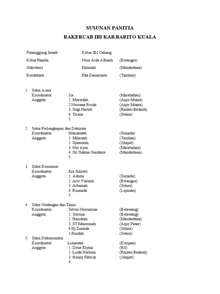 Susunan Panitia Rakercab Ibi | PDF