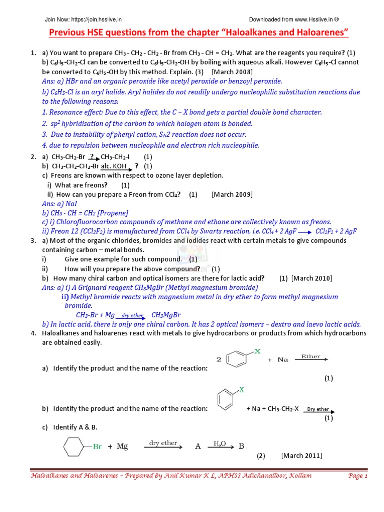 Hsslive-Xii-Chem-Qb-Ans-10. H | PDF | Chemical Reactions | Chemistry