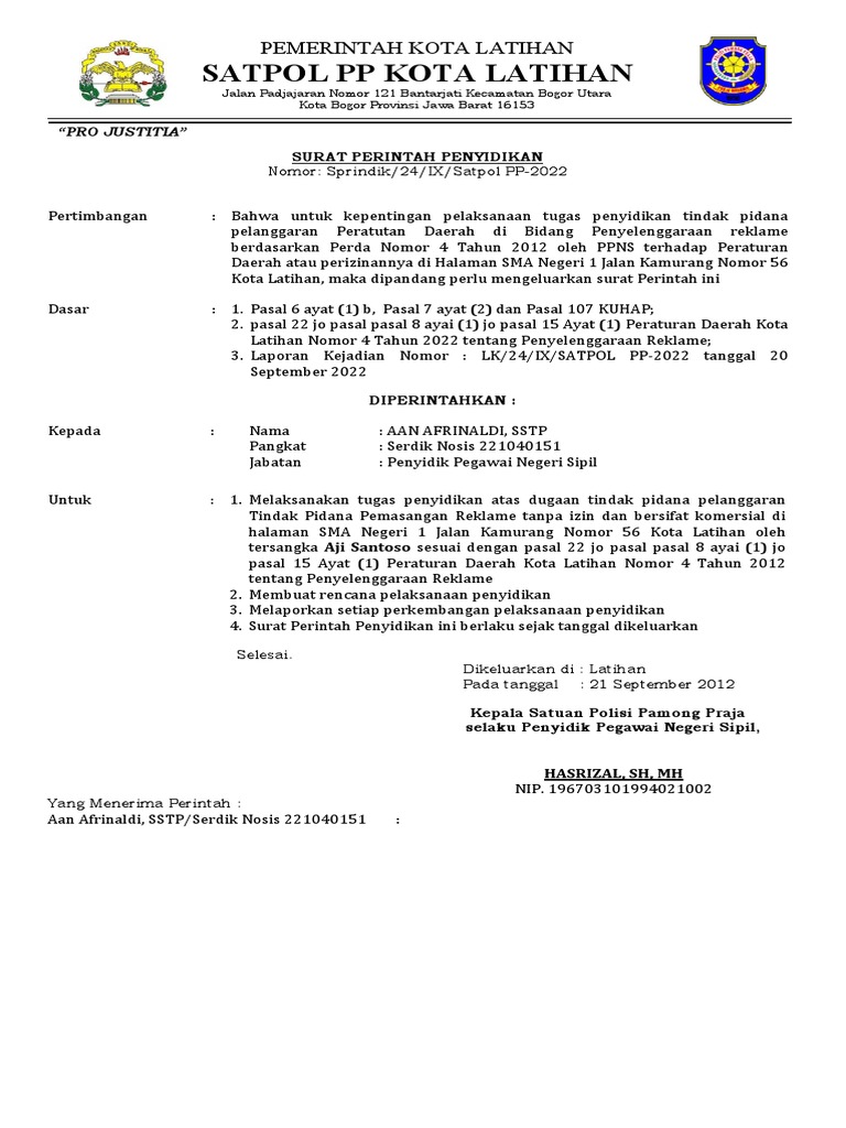 Surat Perintah Penyidikan | PDF