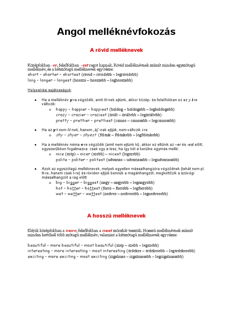 Angol Melléknévfokozás | PDF