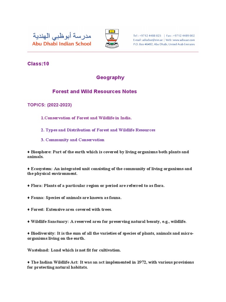 Forest and Wildlife Conservation Notes | PDF | Biodiversity | Deforestation