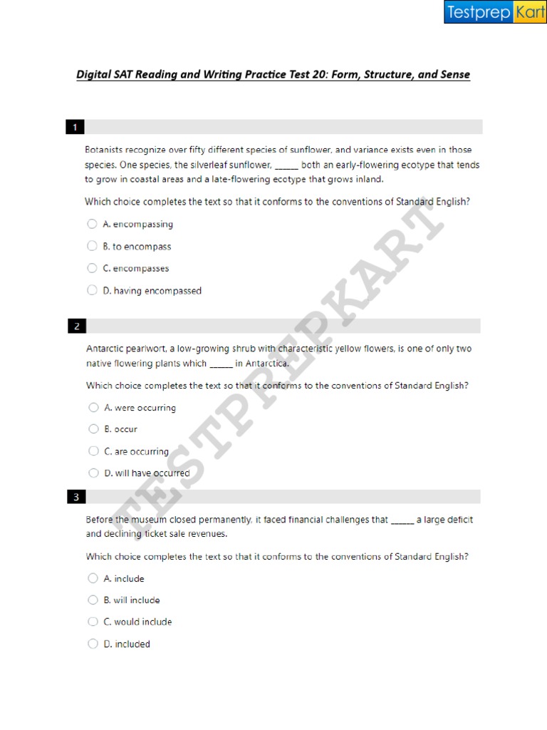 Digital SAT Reading and Writing Practice Test 20 | PDF