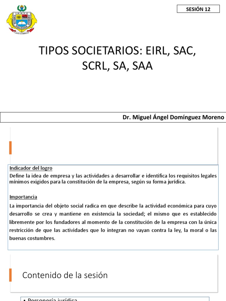 12 Tipos Societarios - Eirl, Sac, SCRL, Sa, Saa | PDF | Compartir (Finanzas) | Bienes (Ley)