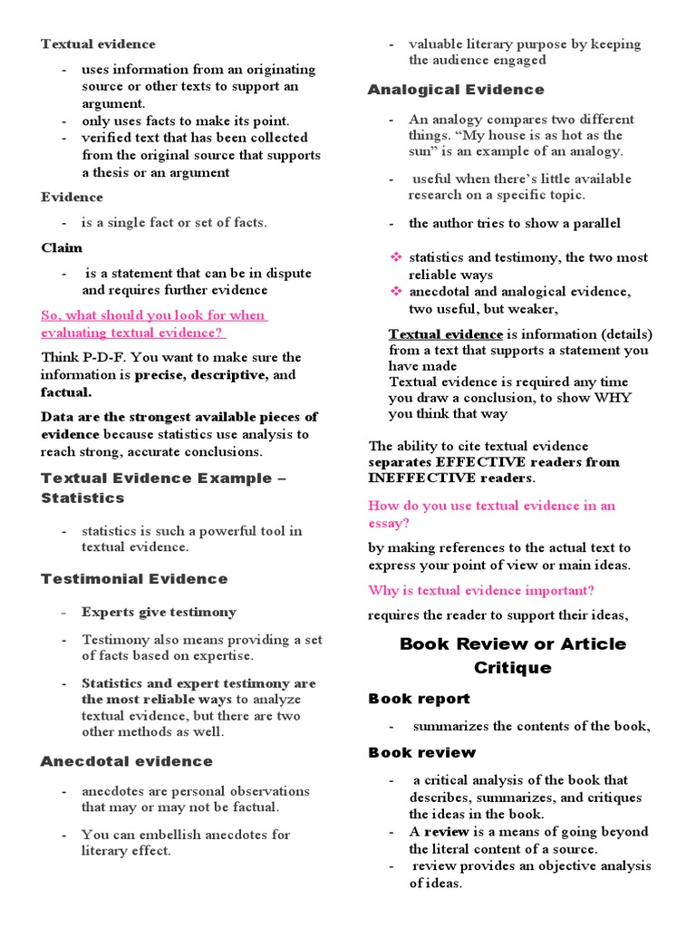 Claim: Textual Evidence | PDF | Evidence | Essays