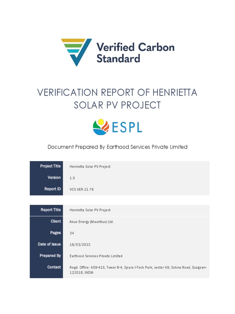 Verified Carbon Standard | PDF | Solar Power | Verification And Validation