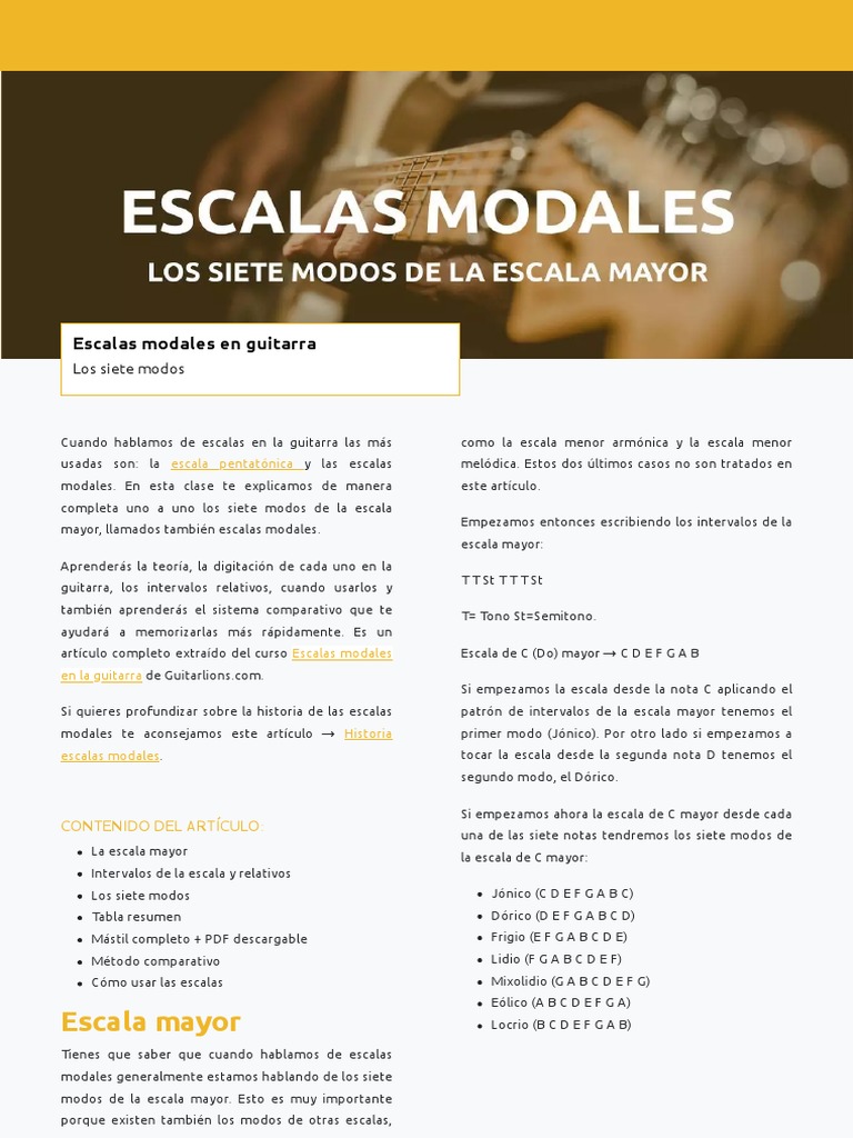 Escalas Modales en La Guitarra + PDF | PDF | Escala (música) | Modo (música)