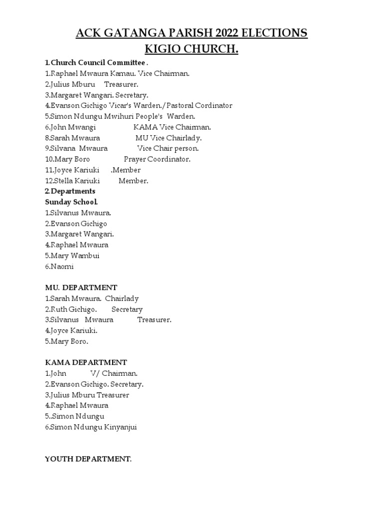 Ack Gatanga Parish 2022 Elections | PDF