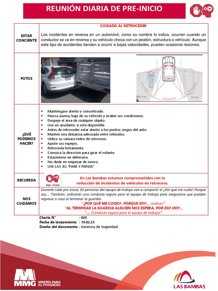 Charla Diaria de Pre Inicio N 029 Cuidado Al Retroceder | PDF