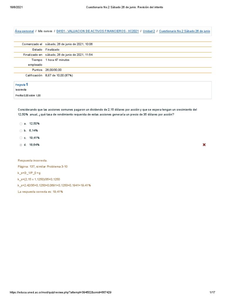 Cuestionario No.2 V.A - 2021 | PDF | Compartir (Finanzas) | Economias